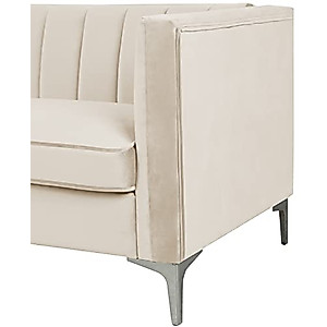 Morden Fort Velvet Loveseat Contemporary Loveast Sofa with Metal Legs Home Theater Upholstered Modern Chesterfield Loveast Sofa Furniture for Living Room Office Bedroom Apartment, Beige