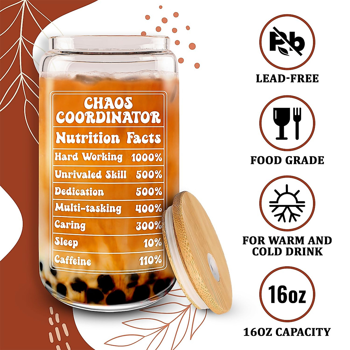 HEXMOZ Chaos Coordinator Gifts for Women, Boss Lady - Boss Day Gifts - Thank You, Appreciation Gifts for Coworkers, Leaders, Managers, Nurses, Assistants, Friends - Office Gift Ideas - Glass Cup