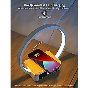 Amouhom Table Lamp, 18W Touch Lamp Alarm Clock with Wireless Charging Wake-Up Light, Digital Sonic 10W Max Qi Charger Nightstand Reading Lamps for Bedside, Reading, Home, Office
