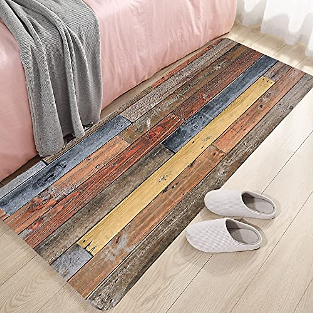 Flannel Mat Non Slip Bright 3D Print for Bedside and Living Room,Clearance MatS Absorbent Moisture Dust Forlaundry Room,Bath Rugs Sponge Foam Soft for Bathroom and KitchenRustic Old Wooden Board