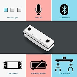 PEPPER JOBS Dual Bluetooth 5.0 USB-C Adapter, Compatible with PC/Laptop/TV/Switch/PS4/PS5, Wireless Audio Transmitter with aptX Low Latency, Dual Bluetooth Devices Connecting, 3.5 mm Mic Chat(White)