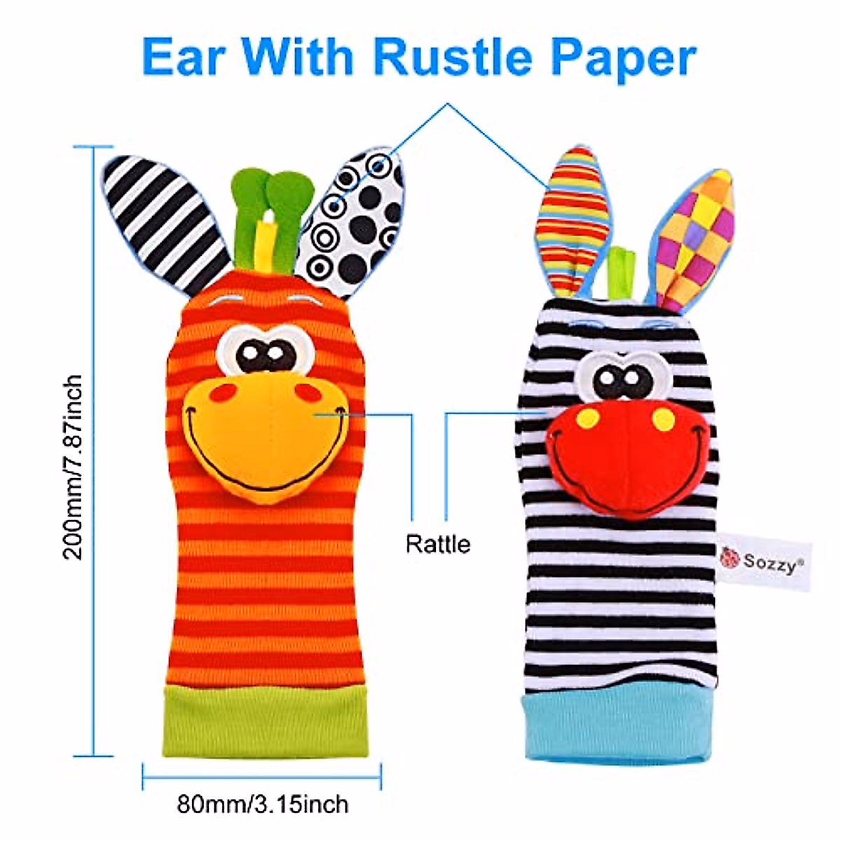 FancyWhoop Baby Socks Toys Wrist Rattle and Foot Finder 8 PCS Developmental Early Educational Toys Set Gift for Infant Newborn Girl Boy 0-3 3-6 Months