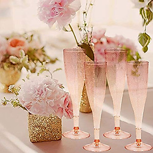 Homy Feel Rose Gold Glitter Plastic Rose Gold Wine Glasses 30 Pack,6.5 OZ Champagne Flutes Disposable for Valentine's Day,Plastic Champagne Flutes,Mimosa Bar Glasses,Valentine's day Supplies