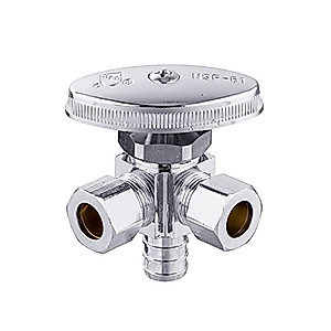 EFIELD Dual Outlet Angle Stop Valve,1/2" Crimp Barb Pex Inlet x (3/8 inch x 3/8 inch) Compression Outlet
