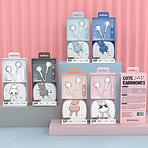 QearFun Cat Earbuds for Kids, Kawakii Wired Earbud & in-Ear Headphones Gift for School Girls and Boys with Microphone and Lovely Earphones Storage Case(SkyBlue G)