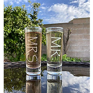 Alankathy Mugs 2 oz tall shot glass wedding married set (MR MRS)