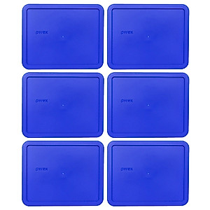 Pyrex 7212-PC 11 Cup Cadet Blue Rectangle Plastic Food Storage Lids - 6 Pack Made in the USA