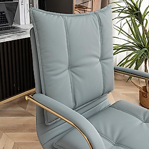 DRKAT Leather Home Office Desk Chairs Comfy Office Chair, Mid-Back Adjustable Swivel Computer Chair with Golden Legs and Arms, Modern Upholstered Task Chair with Wheels, Sage