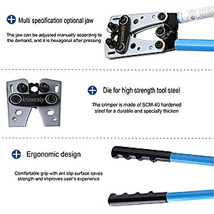 Knoweasy Battery Cable Lug Crimping Tool - Wire Crimper Tool for Heavy Duty Wire Lugs, Battery Terminals, and Copper Lugs - AWG 10, 8, 6, 4, 2, 1/0 Battery Cable Lug Crimper