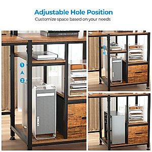 GreenForest 55 inch Computer Desk with Drawers and Outlets, Home Office Desk with Storage and Printer Shelf, Work Desk with Fabric File Drawer, Study Desk with Monitor Stand, Computer Table, Walnut