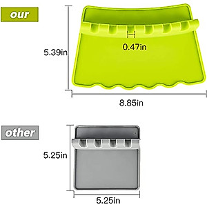 JINCAO 6 Slot Silicone Kitchen Utensil Rest with Widen Drip Pad for Multiple Utensils, Anti-slip Heat Resistant BPA-Free Rest Holder, Grill Utensil Rest, Upgraded Spoon Holder for Stove Top (Green)