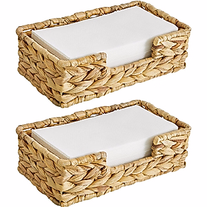 2 Pieces Water Hyacinth Napkin Holder Rectangle Wicker Baskets Rustic Wicker Paper Hand Towels Storage Tray Woven Bathroom Napkin Holder Tray for Kitchen Dining Bathroom Vanity Countertop