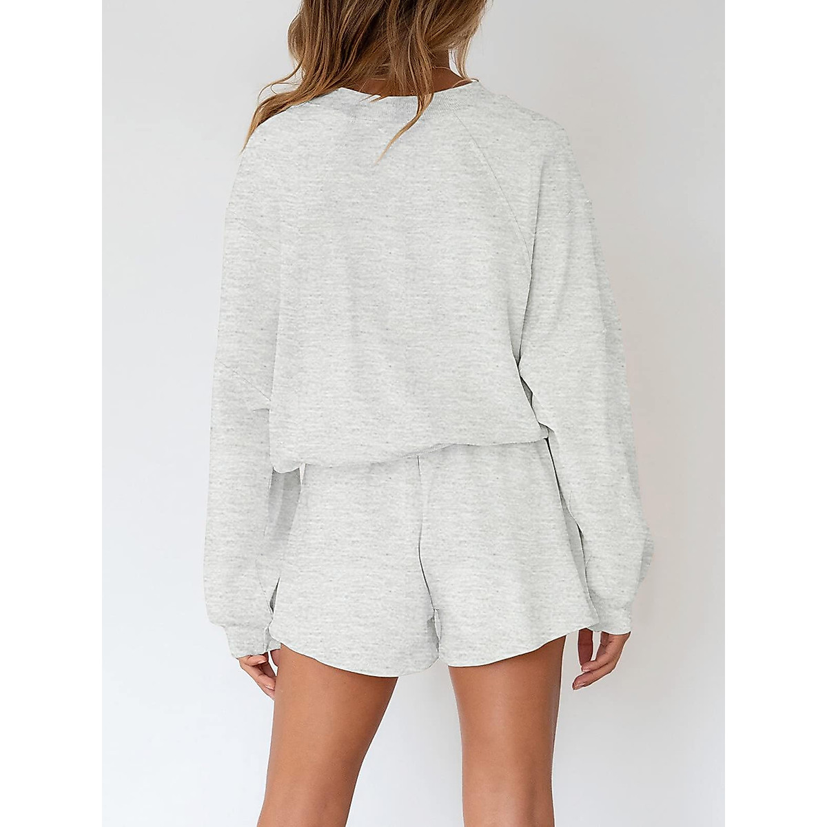 MEROKEETY Women's 2025 Fall Oversized Batwing Sleeve Lounge Sets Casual Top and Shorts 2 Piece Outfits Sweatsuit Light Grey