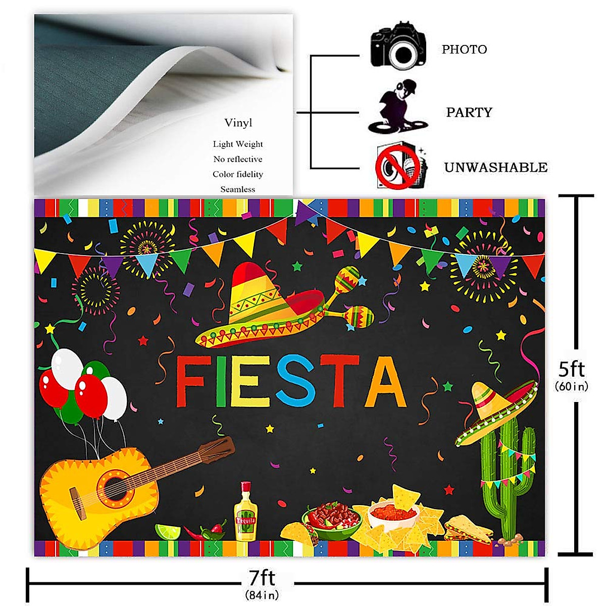 Avezano Fiesta Backdrop Mexican Fiesta Themed Birthday Photo Booth Background 7x5ft Summer Fiesta Luau Cinco De Mayo Birthday Pool Party Decorations Photography Backdrops Supplies