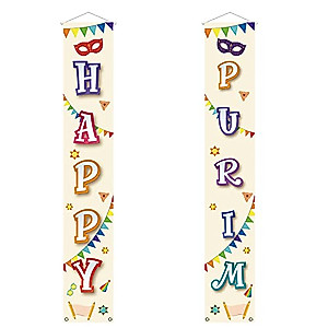 Jiudungs Purim Decoration Outdoor Happy Purim Porch Banner Purim Decor Jewish Purim Decoration and Supplies for Home