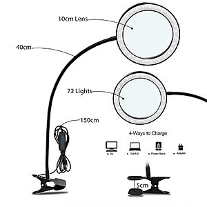 10X Magnifying Glass Lamp with Light, Magnifier Light with Clip, 3 Color Modes Stepless Dimmable & 10 Brightness Levels, Adjustable Swivel Arm Magnifier for Close Work, Reading, Crafts, Repairing