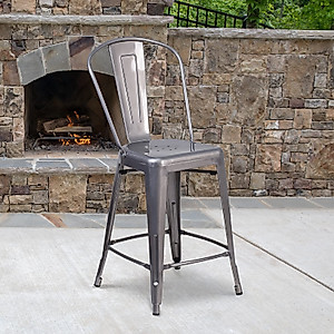 Flash Furniture Lincoln 24'' High Clear Coated Indoor Counter Height Stool with Back