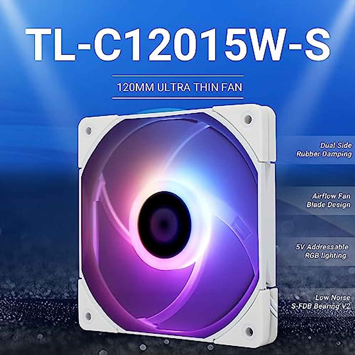 Thermalright C12015W-S CPU Fan Computer case Fan Quiet 4pin PWM ARGB PC Fan, 15mm Slimline Cooler Fan, 120mm CPU Cooling Fan(White)