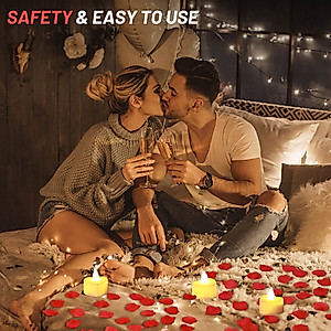 2000 Pieces Artificial Rose Petals with 24 Pieces LED Tea Lights Candles, Cridoz Romantic Decorations Special Night Set for Romantic Night, Valentine's Day, Wedding Anniversary or Table Décor