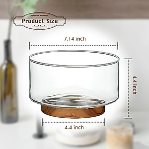 CAMATET Coffee Pod Holder, Glass Salad Bowl with Acacia Wood Base, Large Capacity K Cup Organizer for Kcup Creamer Storage, Espresso Capsule Holder Coffee Bar Accessories（ 7 Inch，1 Pack ）