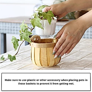 SPICE OF LIFE Poire Cedar Planter Basket - Round, Extra Small - Decorative Wooden Basket with Small Handles, 1mm Thick Wooden Slots, Sturdy, Lightweight, Portable, Rustic, for Indoor Use