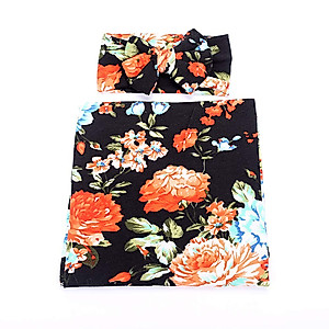 Little Jump 3 Sets Nerborn Receiving Blanket and Headband Set Flower Print Baby Swaddle Wrap Floral Baby Blankets for Girls and Boys.