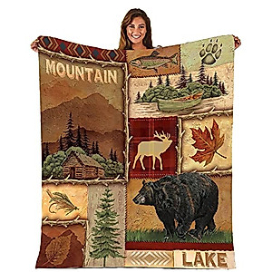 Cyloten Blanket Rustic Lodge Bear Moose Deer Fleece Blanket Foldrable Throw Blanket Washable Couch Sofa Fuzzy Blanket Reversible Plush Blanket Beach Blanket for Home Office