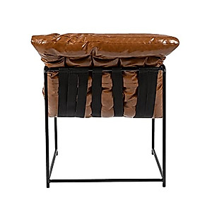GIA Mid Century Modern Sling Accent Chair for Living Room, Bedroom, and Office, Set of 1, Upholstered in Brown PU Leather with Black Metal Base
