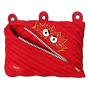 ZIPIT Monstar 3-Ring Binder Pencil Pouch, Large Capacity Pen Case for Kids, Made of One Long Zipper (Red)