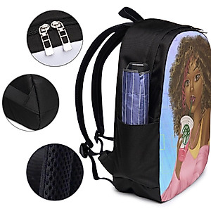 SARA NELL School Backpack Black Art Afro Girl Drink Juice African American Girl Bookbag Casual Travel Bag For Teen Boys Girls
