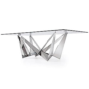 ZURI Modern Serra 94" Dining Table - Clear Glass with Polished Stainless Steel Base