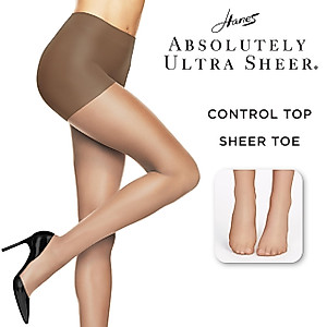 Hanes Women's Absolutely Control Top Toe Ultra Sheer Pantyhose, Barely There, B