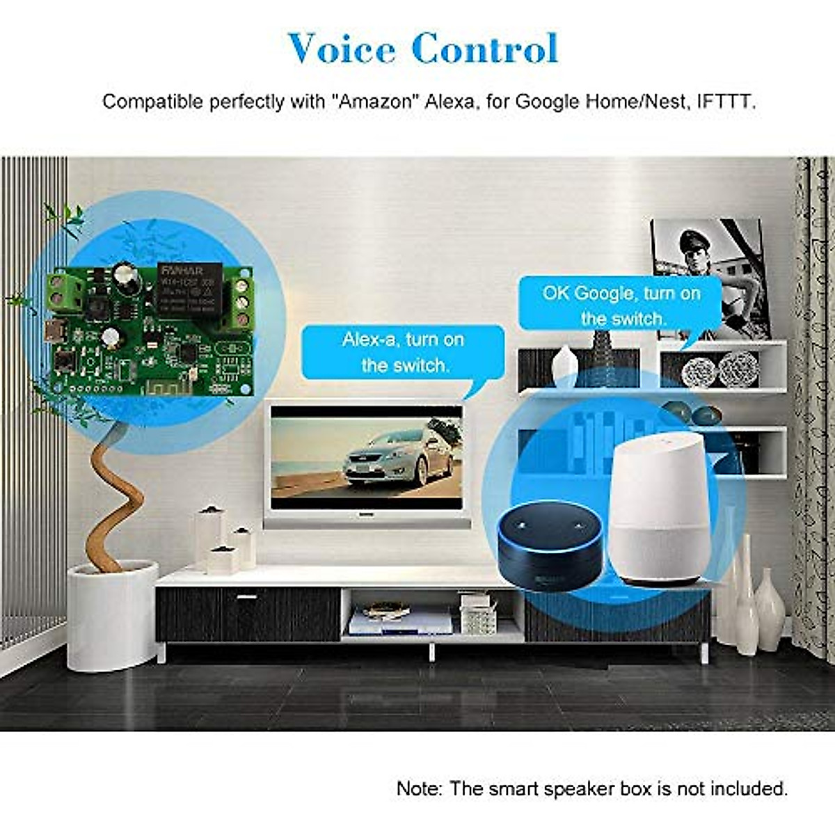 WIFI Momentary Inching Relay Self-locking Switch Module Wireless Relay Switch Module for Household Appliances, Compatible with Alexa Echo Google home, DC 7-32V DIY Switch Module for Garage Door Opener