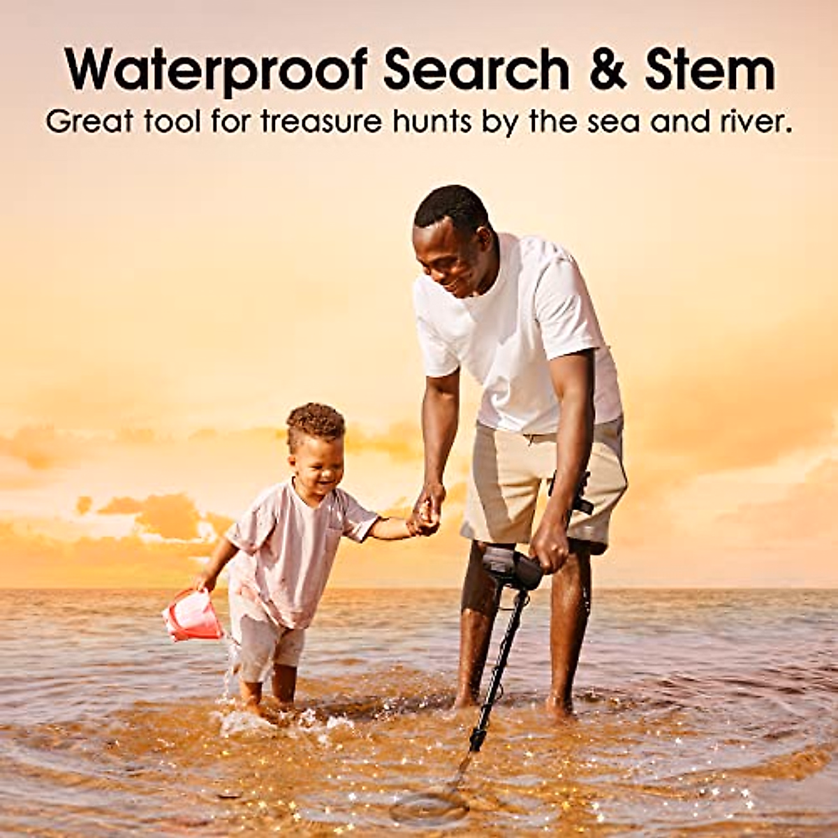 Metal Detector - Professional Metal Detector with LED Flash Indicators, Adjustable Waterproof Detectors (35-45 inch) with Folding Shovel & Carrying Bag Audio Prompt Gold Metal Detector