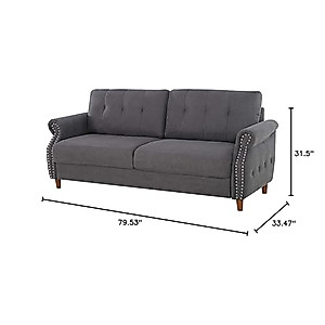 Container Furniture Direct Briscoe Ultra Modern Upholstered Button Tufted Back Living Room Loveseat, 79.53" Grey