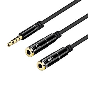 Headphone Splitter, Sorthol 3.5 mm Audio Stereo Y Splitter Extension Cable 2 Port Male to Female Dual Headphone Jack Adapter for iPhone, Samsung, PS4, Switch, Tablets