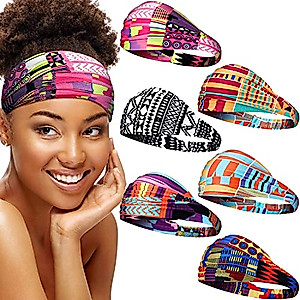 SATINIOR 6 Pieces African Headband Boho Print Headband Yoga Sports Workout Hairband Elastic Twisted Knot Turban Headwrap for Women Girls Hair Accessories (Bohemia Prints)
