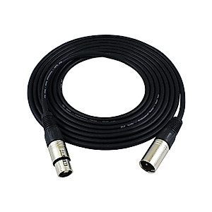 GLS Audio 12ft Mic Cable Patch Cords - XLR Male to XLR Female Black Cables - 12' Balanced Mike Snake Cord - SINGLE