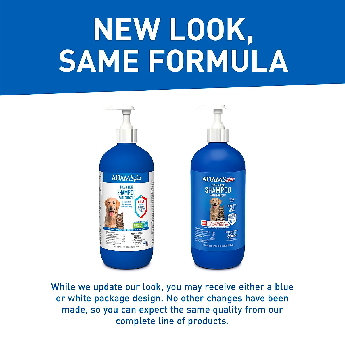 Adams Plus Flea & Tick Shampoo with Precor for Cats, Kittens, Dogs & Puppies Over 12 Weeks Of Age |Sensitive Skin Flea Treatment |Kills Adult Fleas, Flea Eggs, Ticks, and Lice |24 Oz, Pump Included