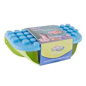 UNiPLAY Building Blocks Daycare Play Shelf with Storage 11 Piece Set, Sensory Toys Storage Bin and Play Shelf for Teething Baby Starter Learning Building Blocks, Ages 3 Months and Up, Blue