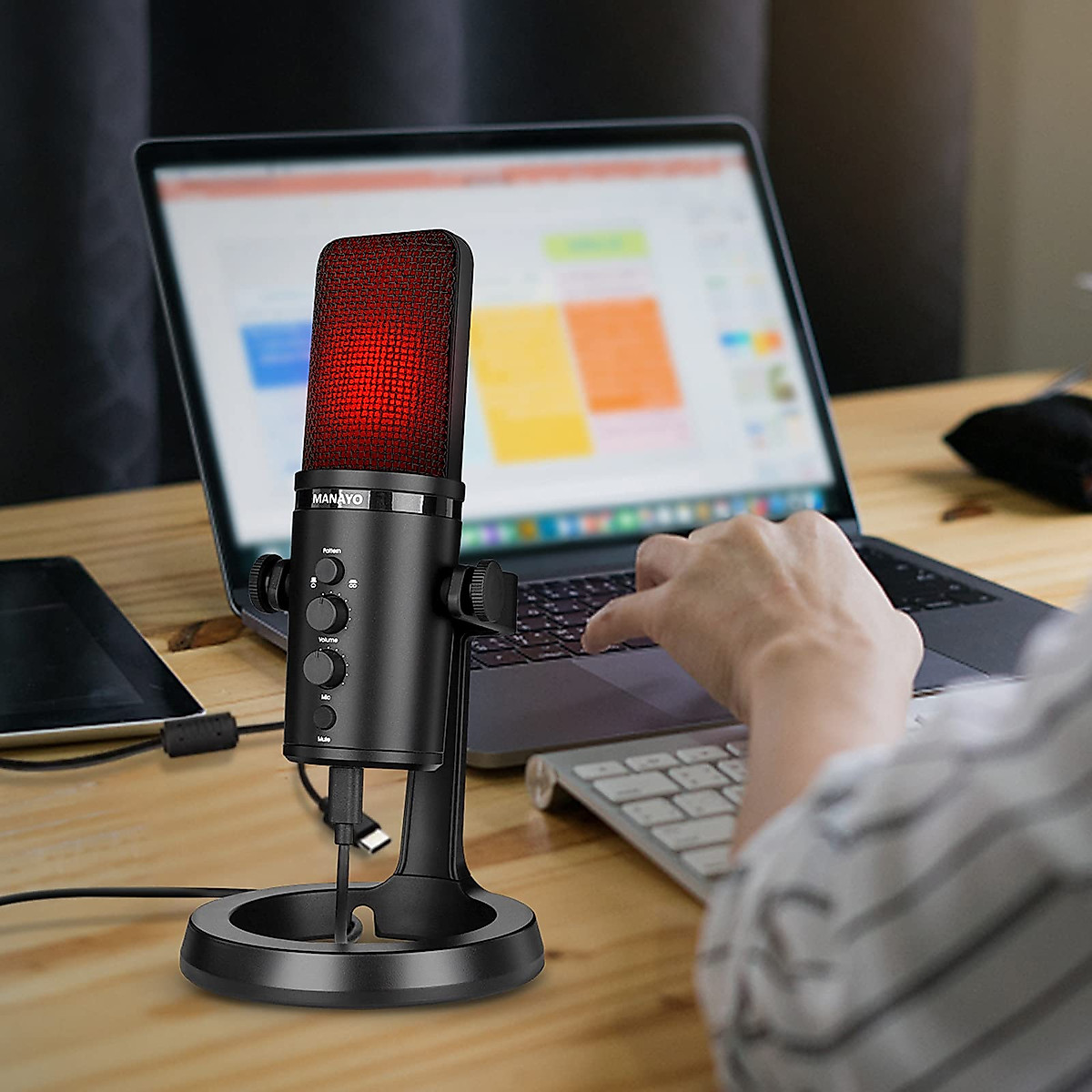 MANAYO USB Condenser Microphone for Recording, podcasting, Streaming and Gaming. Professional USB/USB-c mic for Computer, Laptop, Phone and Mac, Plug and Play, Cardoid & Bi-Directional Mode.