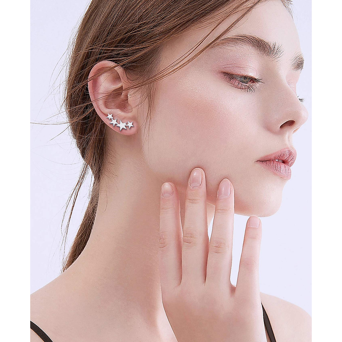 Sterling Silver Star Ear Climber - Hypoallergenic Ear Cuffs Stars Ear Crawler for Women Girls