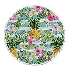 Thick Soft Round Beach Towel Pineapple Flowers Flamingo Large Blanket Picnic Carpet Yoga Mat Boho Tablecloth With Fringe For Women Girls Gift Photo Prop Big Towels Oversized Extra (Green, One Size)