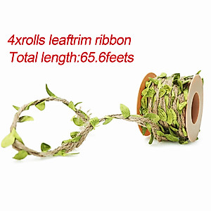 4 Pack Artificial Green Leaves Natural Burlap Leaf Ribbon Twine Artificial Jungle Vines Leaves for Wedding Home Garden, Jungle Party Décor