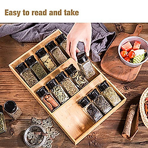 Sansnow 3-Tier Bamboo Drawer Spice Rack Wooden Kitchen Cabinet Drawer Spice Organizer Spice Jar Holder, Medicine/Health Care/Vitamin Bottles Storage Rack, 1 Pack Drawer Rack