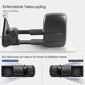 MOSTPLUS Power Heated Towing Mirrors Compatible for 1999-2002 Chevy Silverado Tahoe GMC Serria Yukon with Manul Telescoping (Set of 2) (Black)