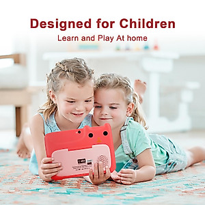 C idea 7 inch Kids Tablet, Android 12 Tablet for Kids with Kid-Proof Case 32GB+32GB Expandable Storage HD Dual Camera WiFi Children’s Tablet for Toddler Boys Girls Playing and Learning (Rose Red)