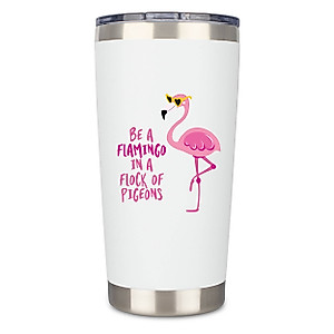 JENVIO Flamingo Gifts for Women | Large 20 Ounce White Wine/Coffee Stainless Steel Tumbler/Mug with Lid | Unique Inspirational Encouragement Pink Design Funny Cup Valentine's Day Gift