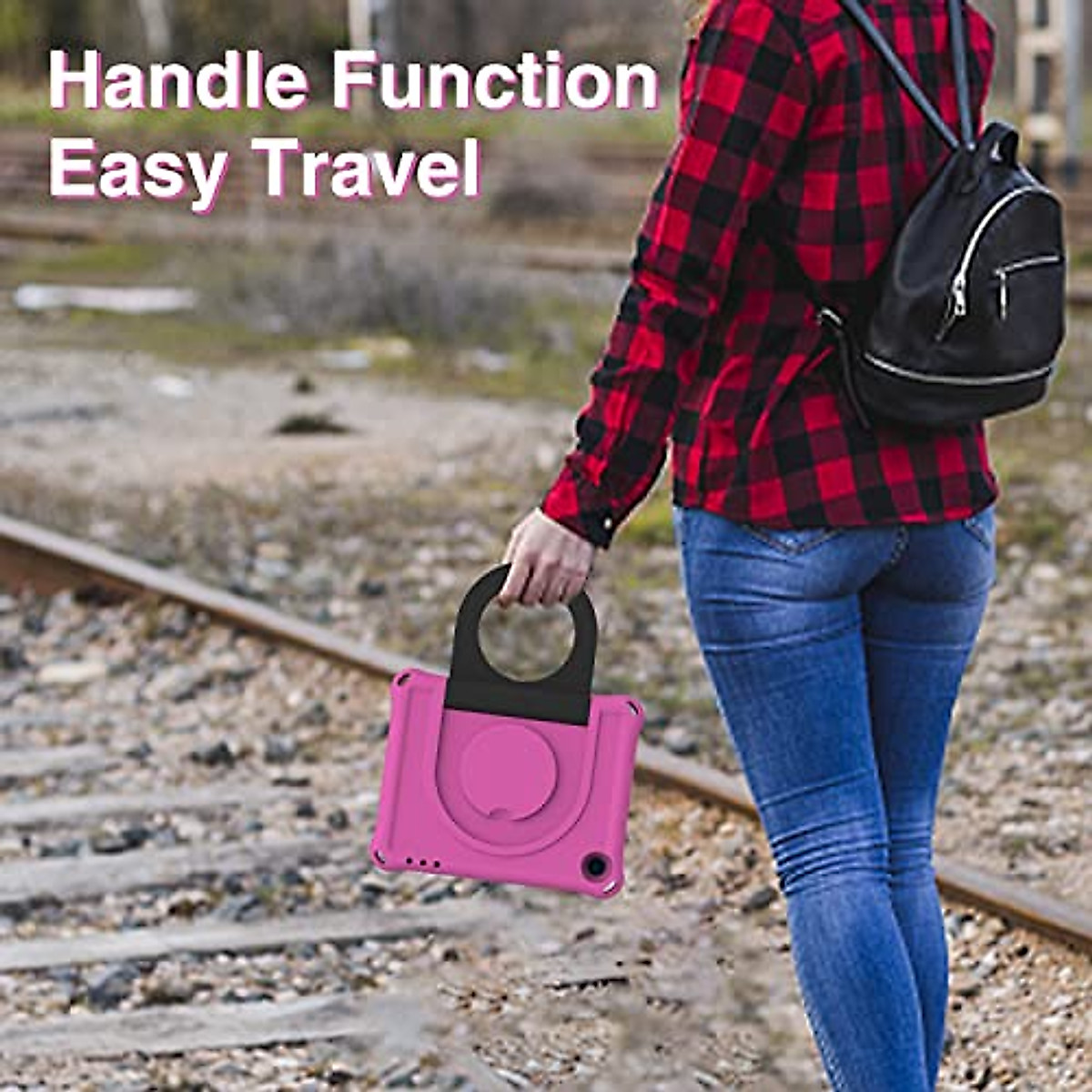 GUSARI Tablet PC case Kids Case Compatible with Kindle Fire DH 7 (2022),Fire DH 7",Shockproof Lightweight Dropproof Stand Handle EVA Tablet Case Tablet Cover (Color : Rose RED)