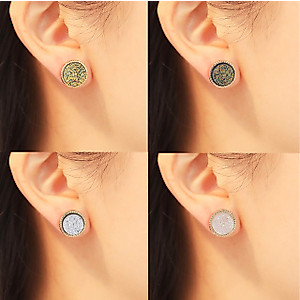 Ofeiyaa 9 Pairs Round Stud Earrings Stainless Steel Cute Druzy Crystal Studs Earrings Pierced for Women Ladies 10mm 20G